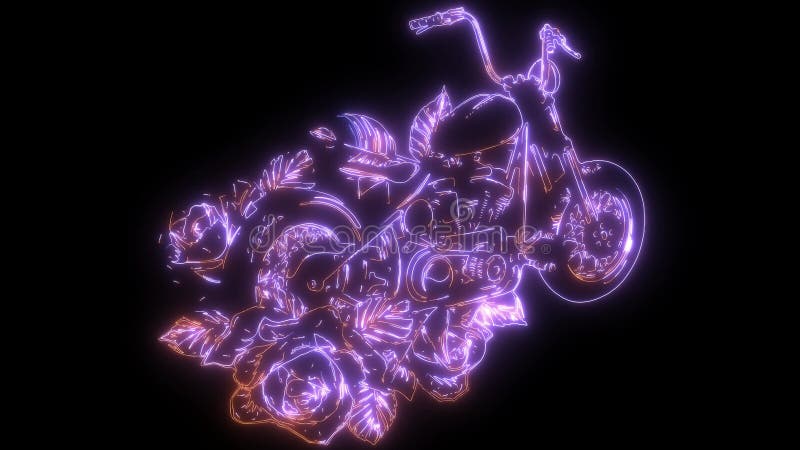 Neon Animation of Custom Motorcycle Chopper Stock Footage - Video of ...