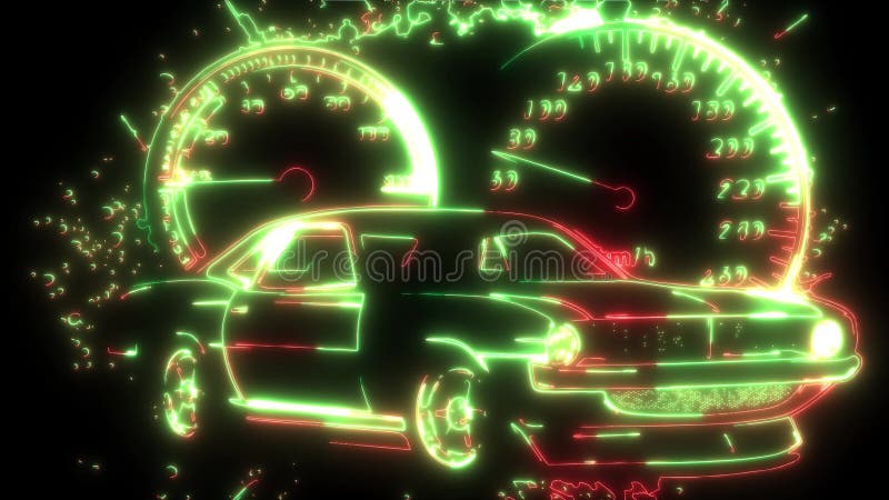 Neon Animation of Muscle Car Stock Video - Video of realistic, fast ...