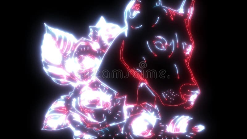 Neon Animation of Roses with Dobermann Dog Stock Footage - Video of ...