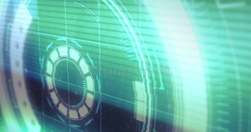 Digital Animation of Light Trails and Glitch Effect Against Round Neon ...