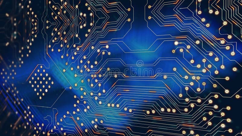 Digital Animation of Microprocessor Connections Over Blue Light Trails ...