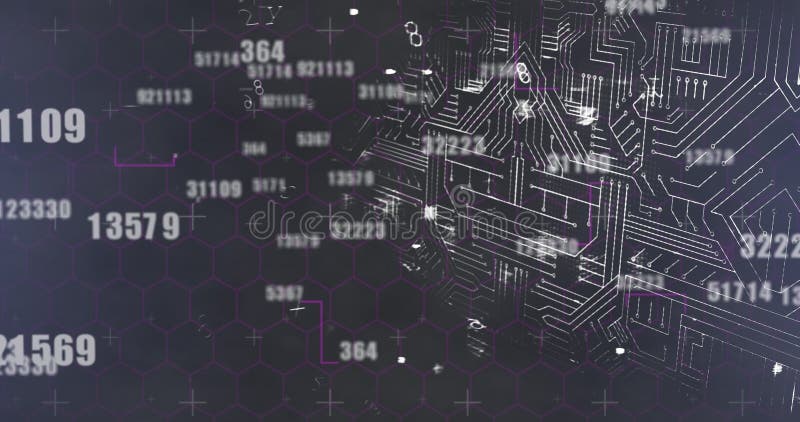 Digital Animation of Multiple Changing Numbers Against Security Padlock Icon Against ...