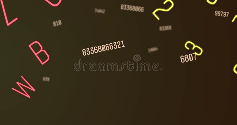 Multiple Changing Numbers, Alphabets and Spinning Globe on Computer Screen Against Library Stock ...