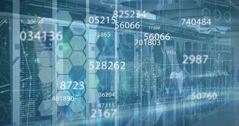 Digital Animation of Multiple Changing Numbers and Network of Connections Moving Against Empty ...