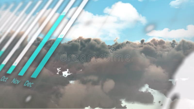 Digital Animation Of Multiple Graphs With Globe And Programming Data Moving Against Cloudscape