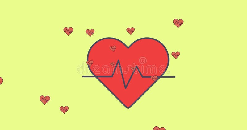 Digital Animation of Multiple Heart Rate Icon Floating Against Yellow ... Digital Animation of Multiple Heart Rate Icon Floating Against Yellow ...