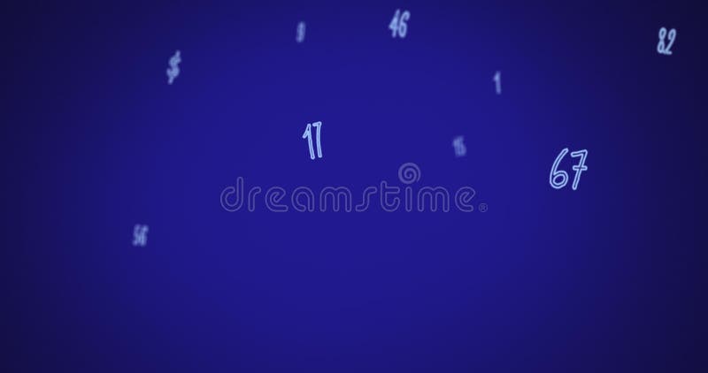 Digital Animation of Multiple Numbers and Symbols Falling Against Blue ...