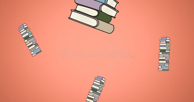 Digital Animation of Multiple Stack of Books Icons Against Orange ...