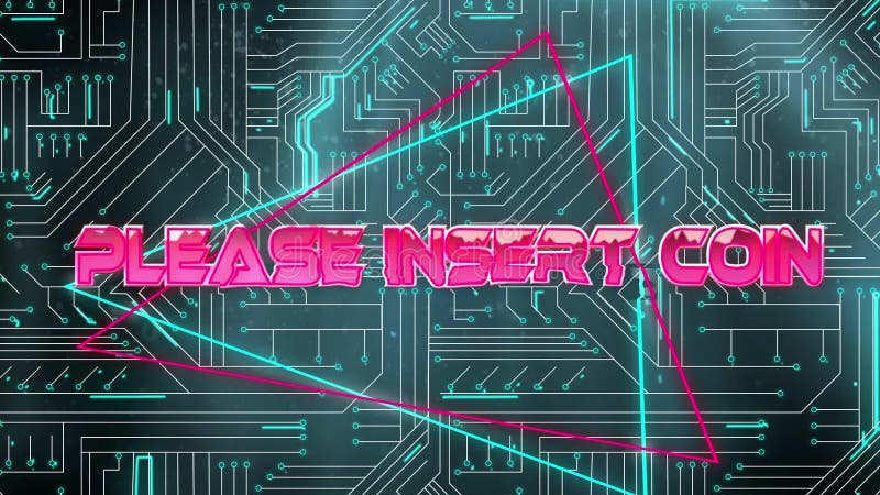 Digital Animation of Please Insert Coin Text Over Neon Triangles ...