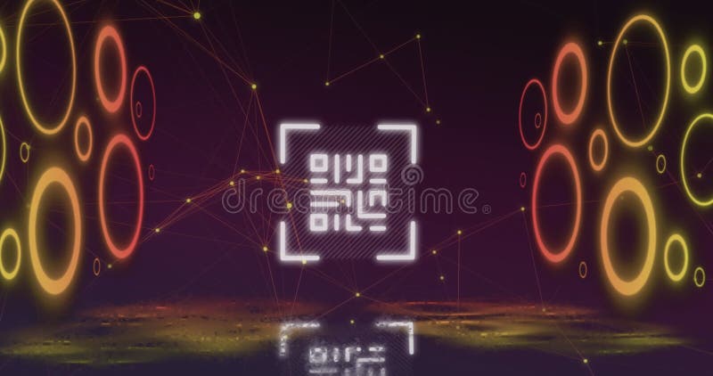 Digital Animation of Qr Code Scanner Against Network of Connections on ...