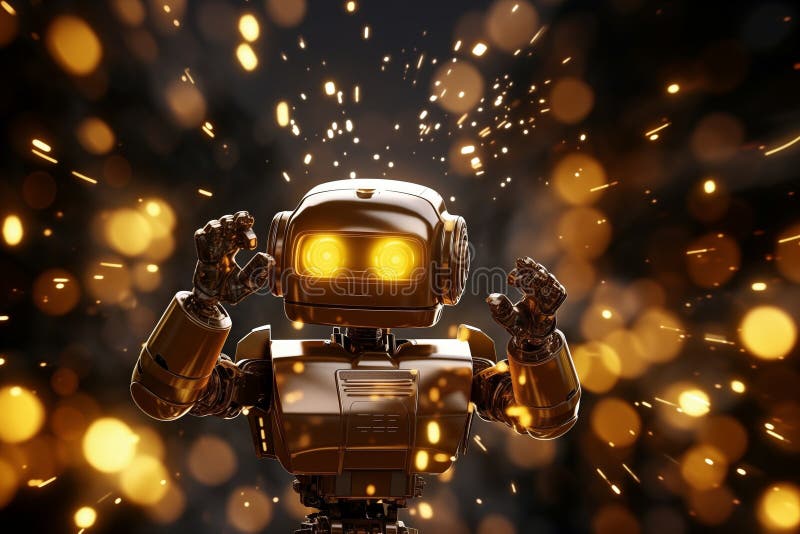 A Glowing Digital Animation of a Robot in Motion, Artistic Bokeh ...