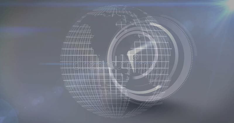 Digital Animation of Rotating Globe with Grid Lines and Circular Interface Elements Stock Video ...