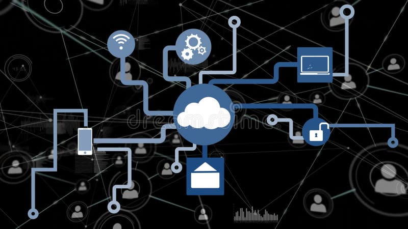Digital Animation Showing Cloud Computing With Connected Devices And Data Icons Stock Video