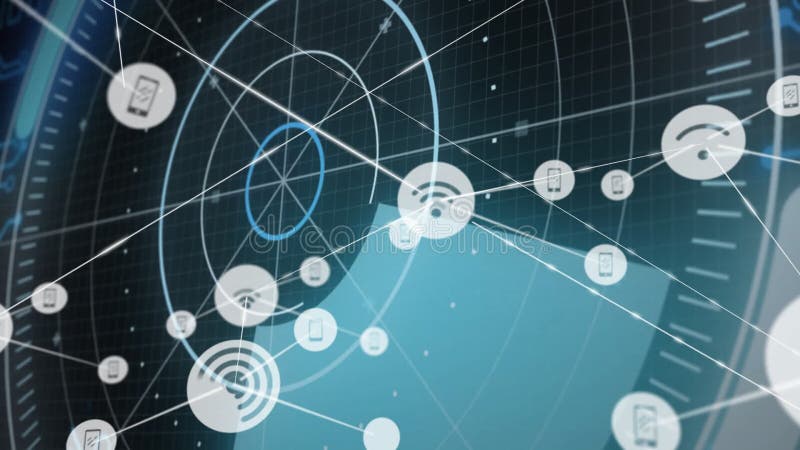 Digital Animation Showing Network Connections and Technology Icons on ...