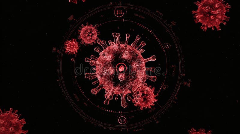 Digital Animation Showing Virus Multiplication Process with Red Alert ...