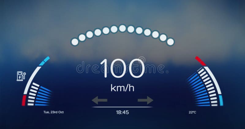 Digital Animation of Speedometer Against Blue Gradient Background Stock ...