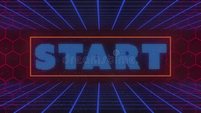 Digital Animation of Start Text Over Hexagonal Shapes and Blue Grid ...