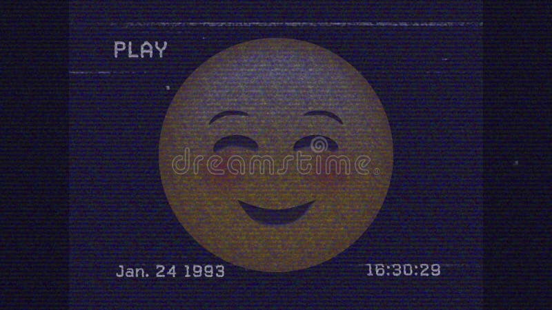 Digital Animation of Vhs Glitch Effect Over Blushing Face Emoji Against ...
