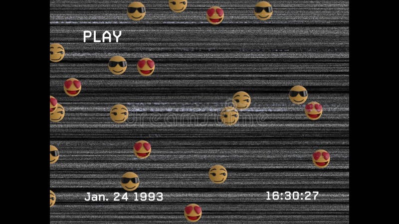 Digital Animation of Vhs Glitch Effect Over Multiple Face Emojis ...