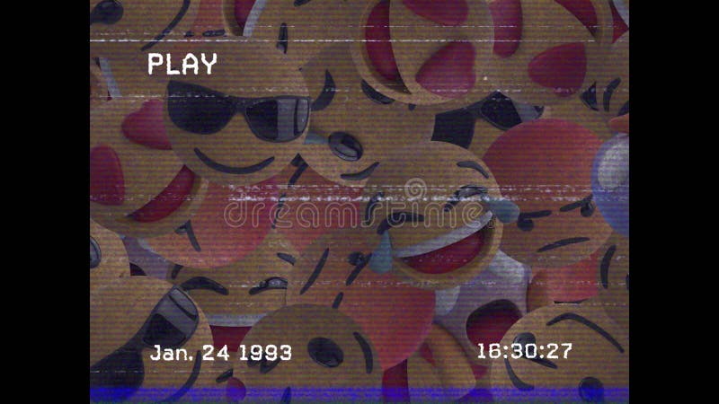 Digital Animation of Vhs Glitch Effect Over Multiple Face Emojis on ...