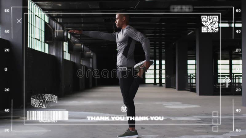 Digital Animation of Video Game Interface Against Man Performing ...