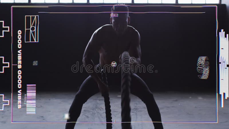 Digital Animation of Video Game Interface Against Man Working Out with ...
