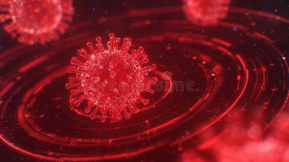 Digital Animation of Virus Multiplication with Red Alert Overlay ...