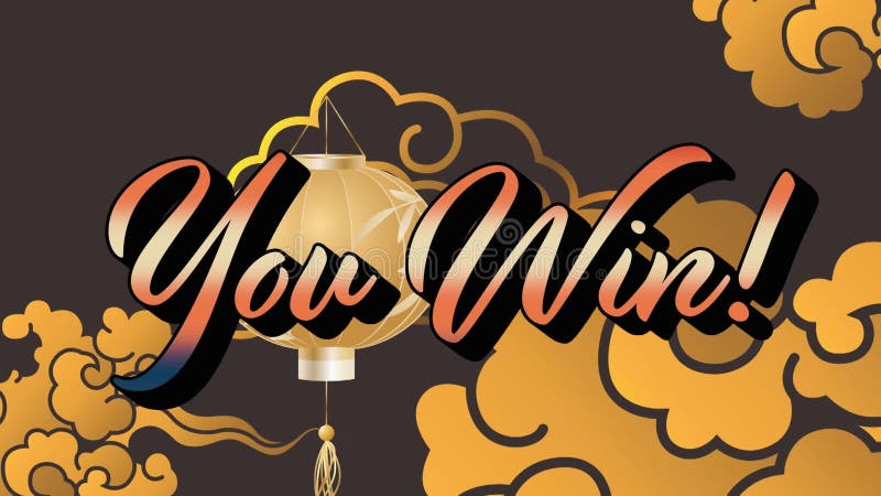 Digital Animation of You Win Text Banner Against Lantern and Decorative ...
