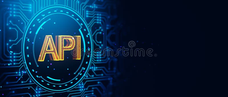 Digital API Concept with Neon Circuitry Background. 3D Rendering Stock ...