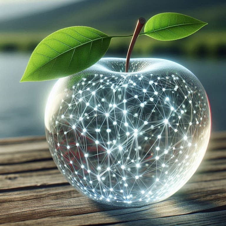 Digital Apple Glow: Modern Apple with Abstract Light Network and Leaf ...