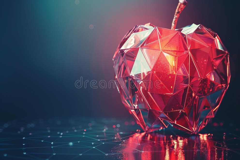 Digital Apple of Glowing 3D Triangular Polygons Stock Illustration ...