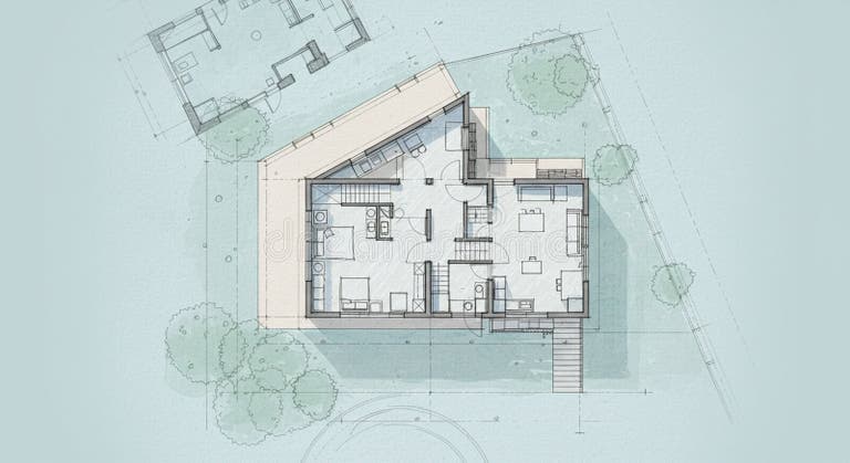 A Digital Architectural Floor Plan of a Uniquely Shaped House ...