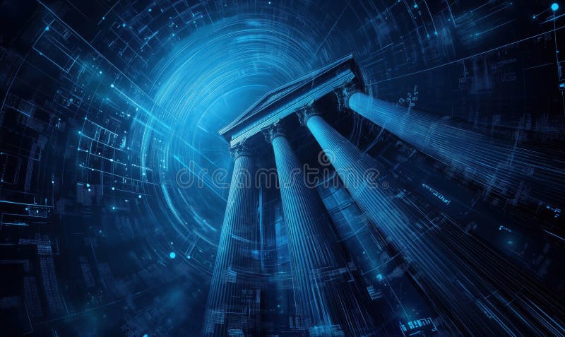 Digital Architecture with Columns and Data Streams, Futuristic Design ...