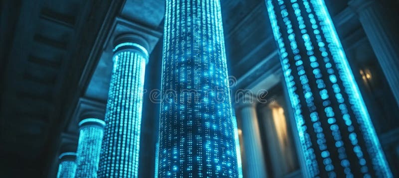 Digital Architecture Futuristic Columns of Blue Illuminated by Dotted ...