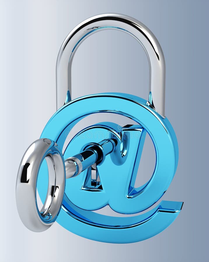 Digital Arobase Padlock 3D Rendering Stock Illustration - Illustration ...