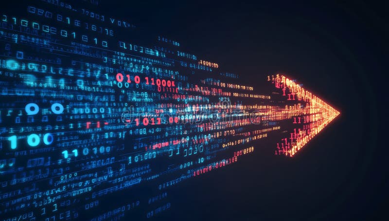 Digital Arrow With Binary Code In Motion Symbolizing Data Transfer And