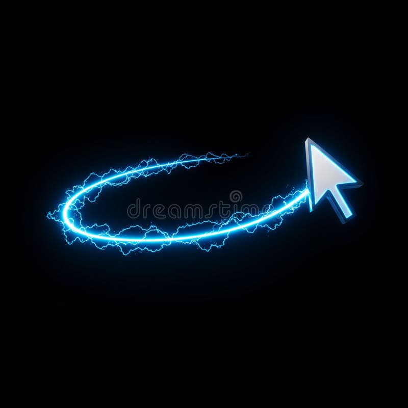 A Digital Arrow Cursor Emits a Bright, Electric Blue Light Trail, Forming a Stylized Circular ...