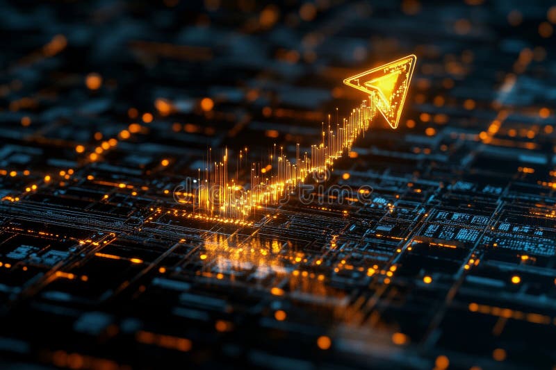 Digital Arrow Depicting Growth Over a Circuit Board with Glowing ...
