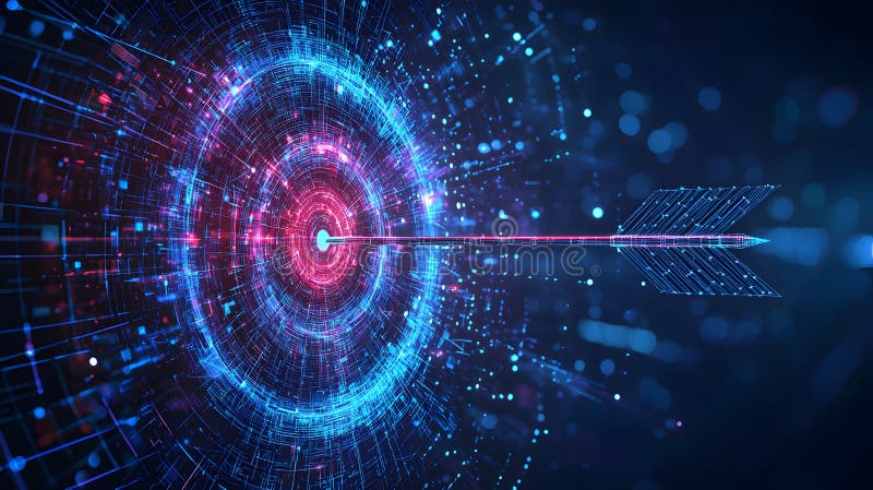 Digital Arrow Hitting Target Center on Tech Background Stock Photo ...