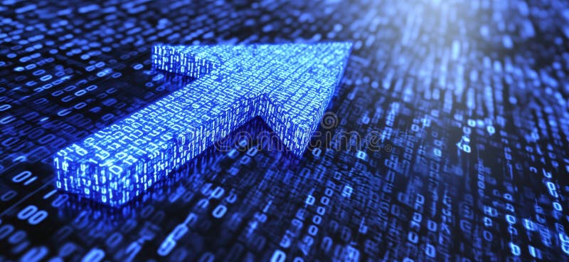 Digital Arrow Symbolizing Data Growth and Progression in Binary Code Environment, Copy Space for ...