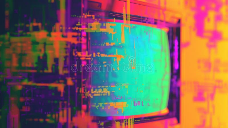 Digital Art with Abstract TV Graphics in Vibrant Neon Colors, Creating ...