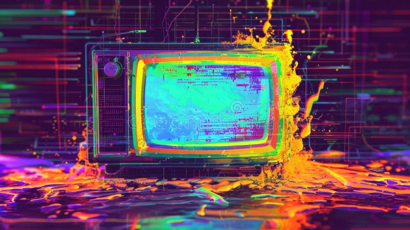 Digital Art with Abstract TV Graphics in Vibrant Neon Colors, Creating ...