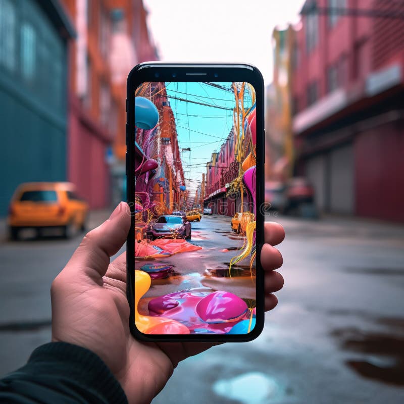 Digital Art Augmentation Reality through Smartphone Screen Stock ...