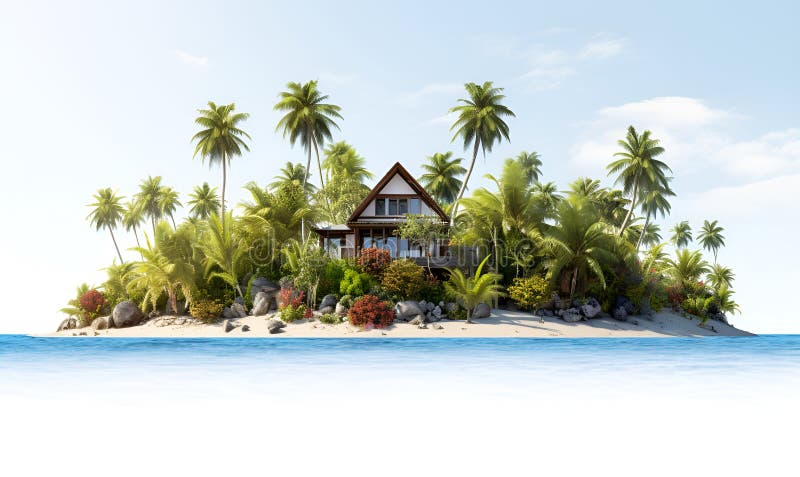 Digital Art Beautiful Island Resort, Ai Generative Stock Illustration ...