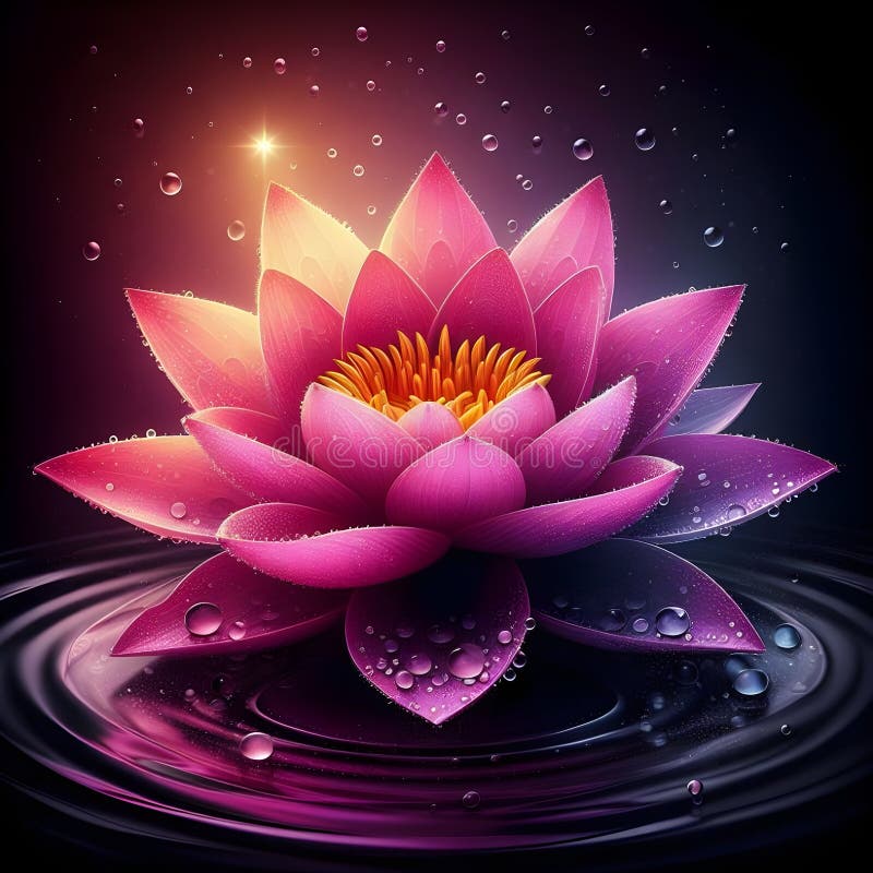 Digital Art of a Beautiful Lotus Flower with Waterdrops Stock ...