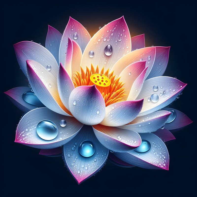 Digital Art of a Beautiful Lotus Flower with Waterdrops Stock ...