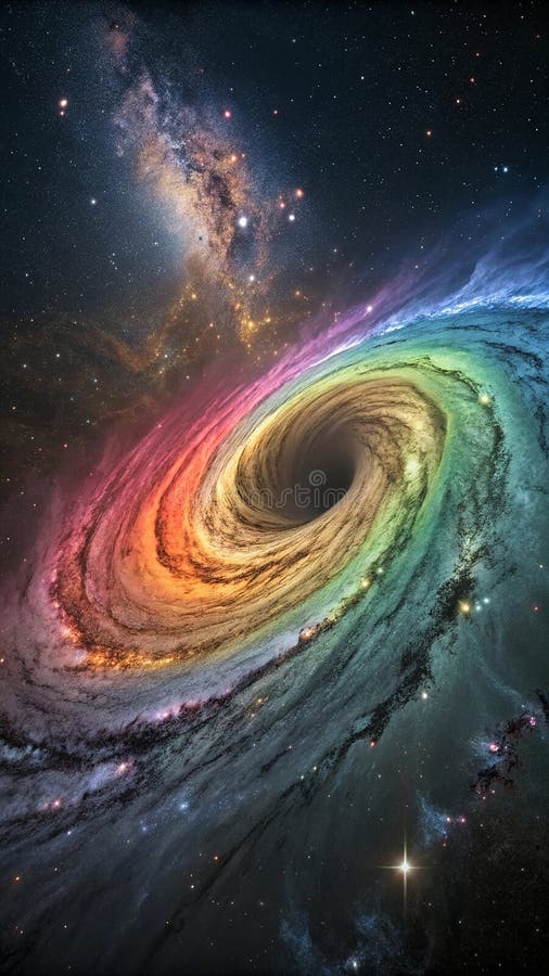 Digital Art of a Black Hole Pulling in Light and Gas Clouds, Creating a ...