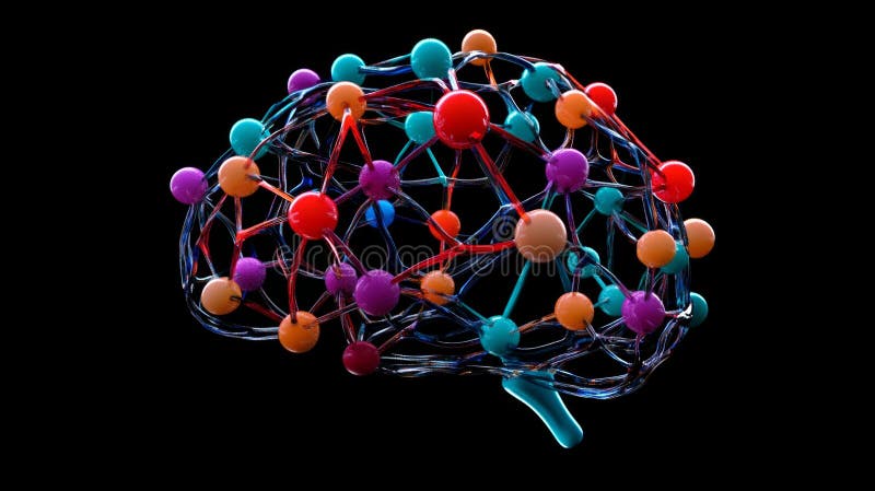 Digital Art of a Brain with Colorful Interconnected Molecules Stock ...