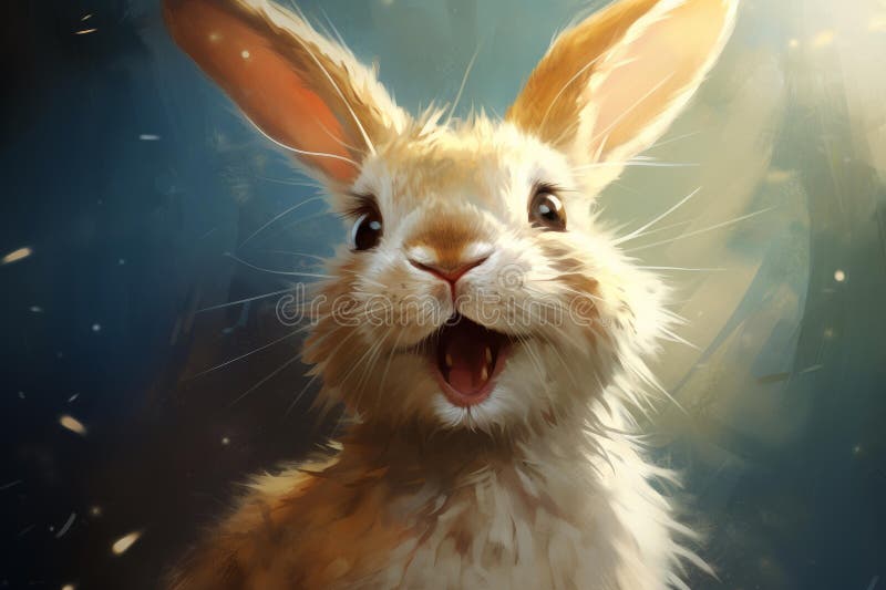 Joyful Rabbit Illustration in Sunlit Setting Stock Photo - Image of ...