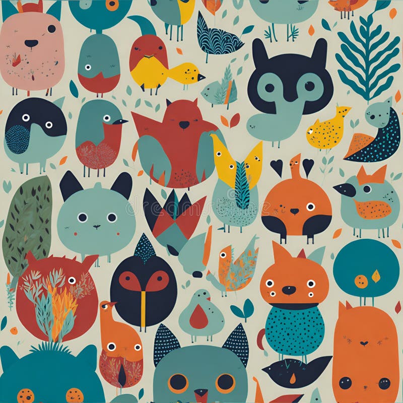 A Digital Art Collage of Different Cute Small Animal Illustrations. AI ...